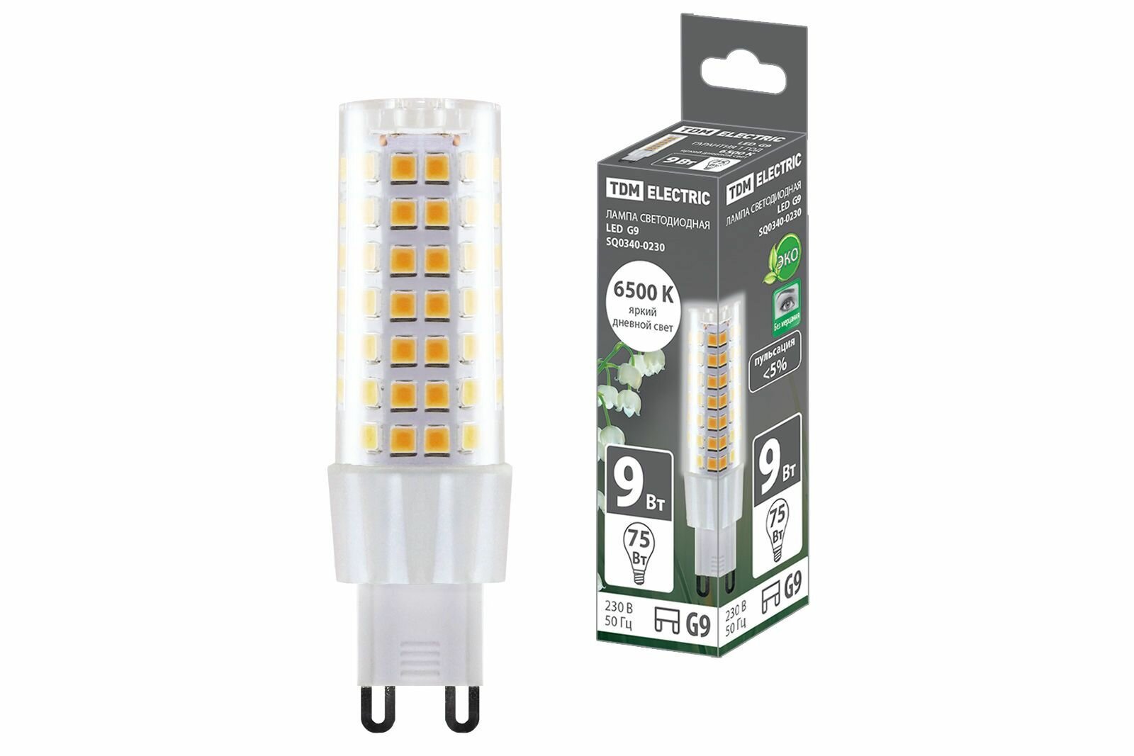 Лампочка светодиодная G9 9W 230B 6500К, SMD, 21,5x70,5мм TDM SQ0340-0230, 10 лампочек