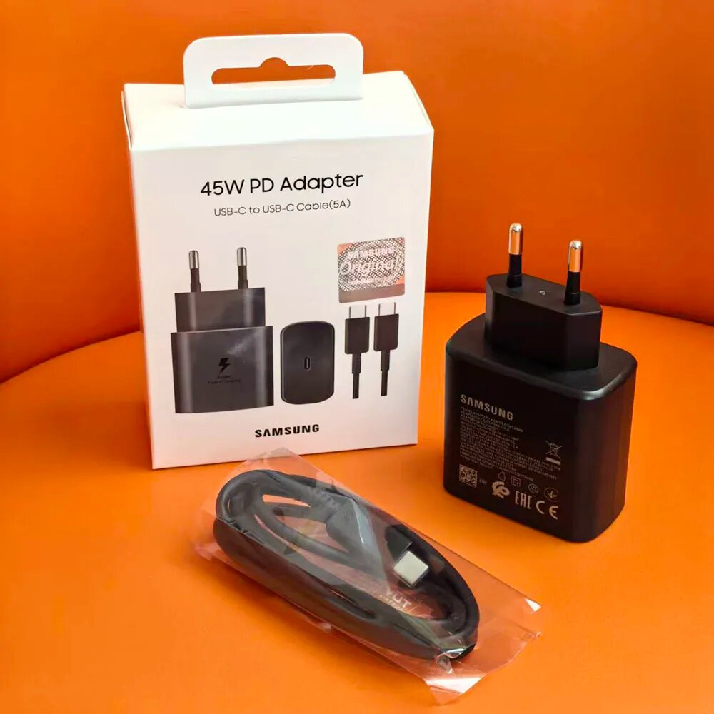 Оригинальное зарядное устройство Samsung PD 45W Super Fast Charge, сертифицированное ЕС, адаптер для Galaxy S26 S25 S24 S23 S22 Plus/Ultra A56 A55 A35 A57