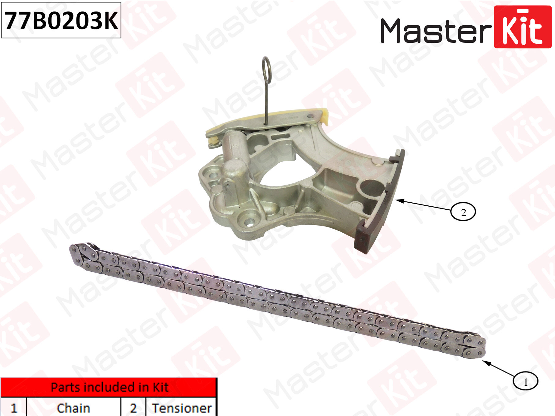 Комплект цепи привода распредвала VAG CAJA, CCAA, CEUC, CAKA, CCBA, CAKA, CCBA, MASTERKIT 77B0203K