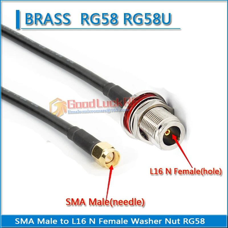Водонепроницаемый переходник L16 N на RP-SMA RPSMA SMA с кабелем RG58 10 cm, N-KY SMA-J