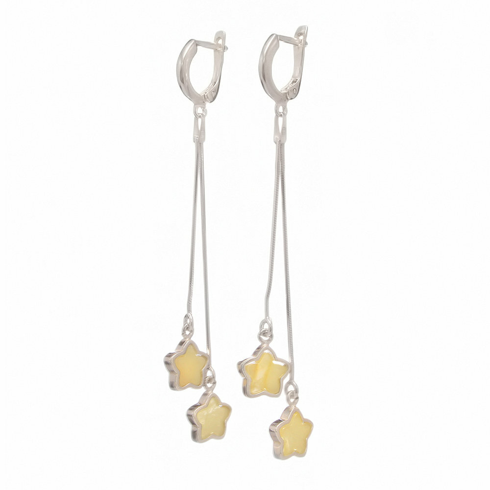 Серьги цепочки, серебро, 925 проба, янтарь