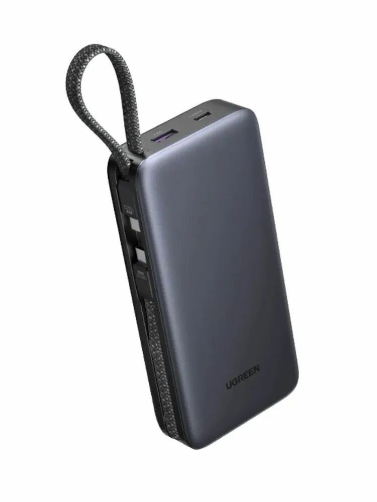Внешний аккумулятор со встроенным кабелем UGREEN PB528 (55985B) 30W Power Bank 20000mAh with Built-in Cable. Цвет: серый космос.