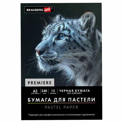 3 шт. Бумага для пастели абразивная А3 в папке, 15 листов, черная, 240 г/м2, BRAUBERG ART, 117766