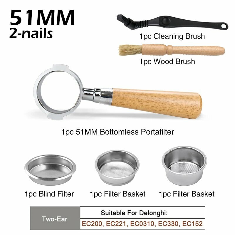 Бездонный портафильтр Kisshome для Delonghi EC685 EC680 Коричневый, 2 Nails Beech Set