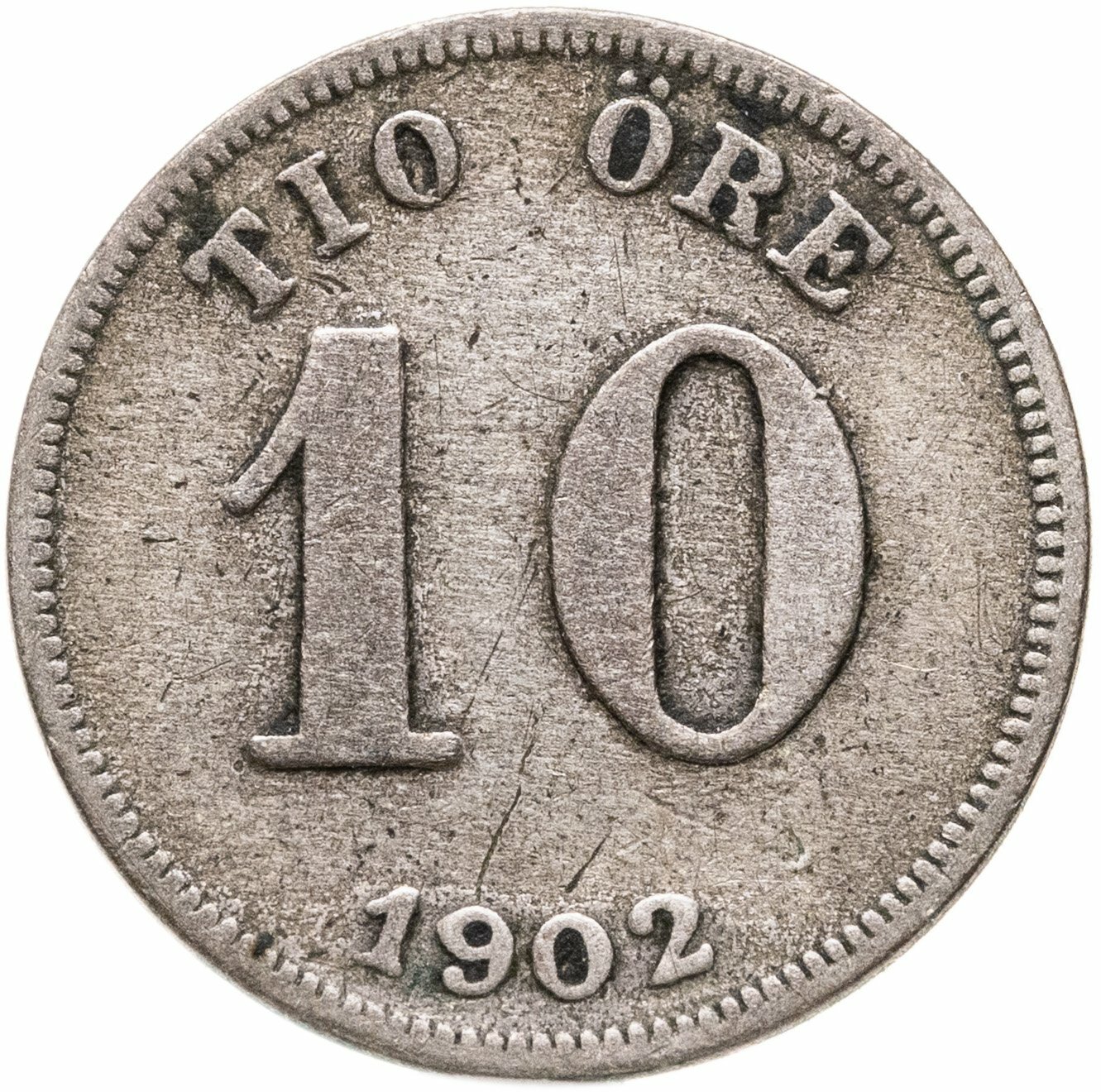 Швеция 10 эре 1902, Серебро 400, в сохранности VF