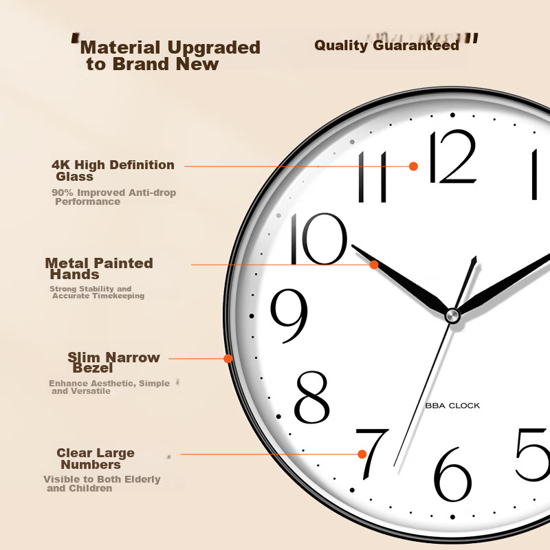 BBA Wall Clock, Modern Minimalist Living Room Clock, Quiet Wall-Mounted Timepiece, 2025 New Quartz Clock, 30cm Black