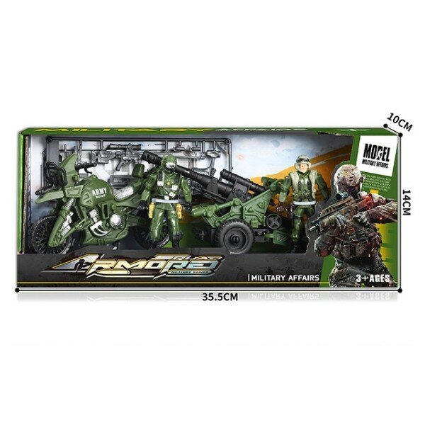 Набор "Военный" 2 фигурки, мотоцикл, пушка, аксессуары, в/к 35,5*10*14 см