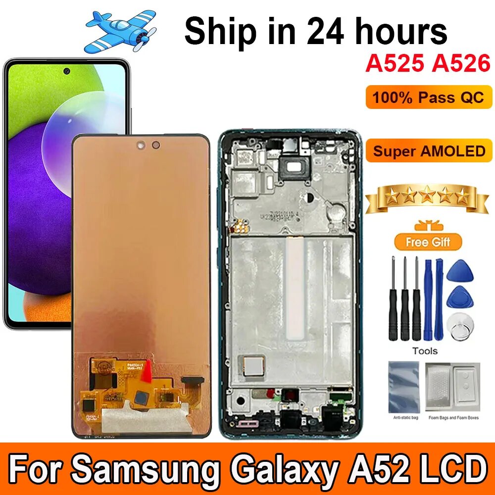 6,5-дюймовый ЖК-дисплей Super AMOLED для Samsung Galaxy A52, сенсорный ЖК-экран с Black With Frame