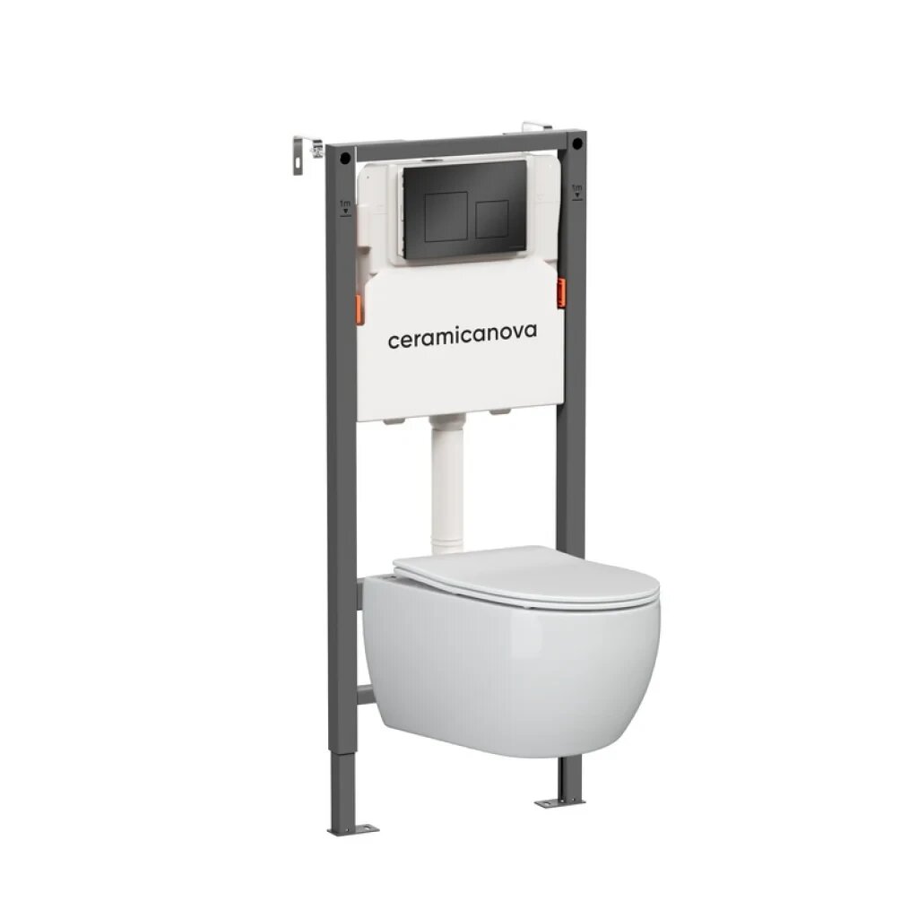 Комплект Ceramicanova Унитаз подвесной Play CN3001 безободковый, с микролифтом + Инсталляция Balance CN121002MB с кнопкой Square матовой черной