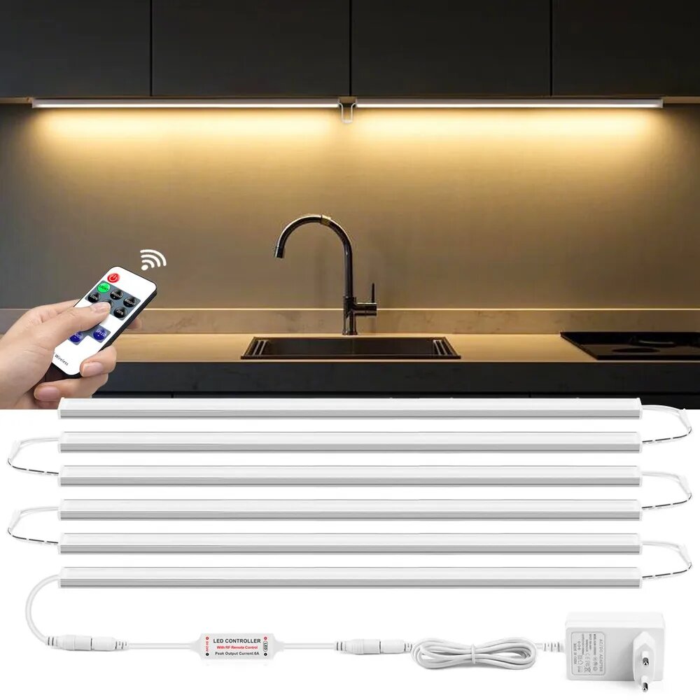 6X30CM Алюминиевый LED-светильник 12В для кухонных шкафов Комплект с RF-пультом, регулируемой яркостью и цветовой температурой (CRI 90, для витрин, винных шкафов, мебели)