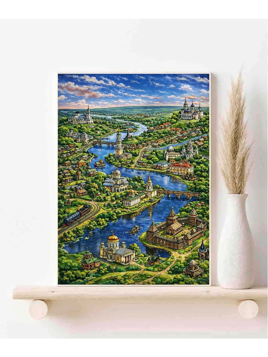 Торжок, Россия, Fantasy Map, Карта, Плакат 30x42см