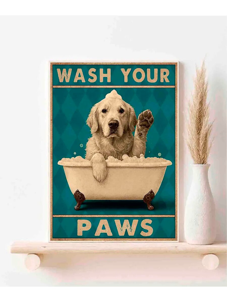 Собака-ретривер, Wash Your Paws, Плакат 30x42см
