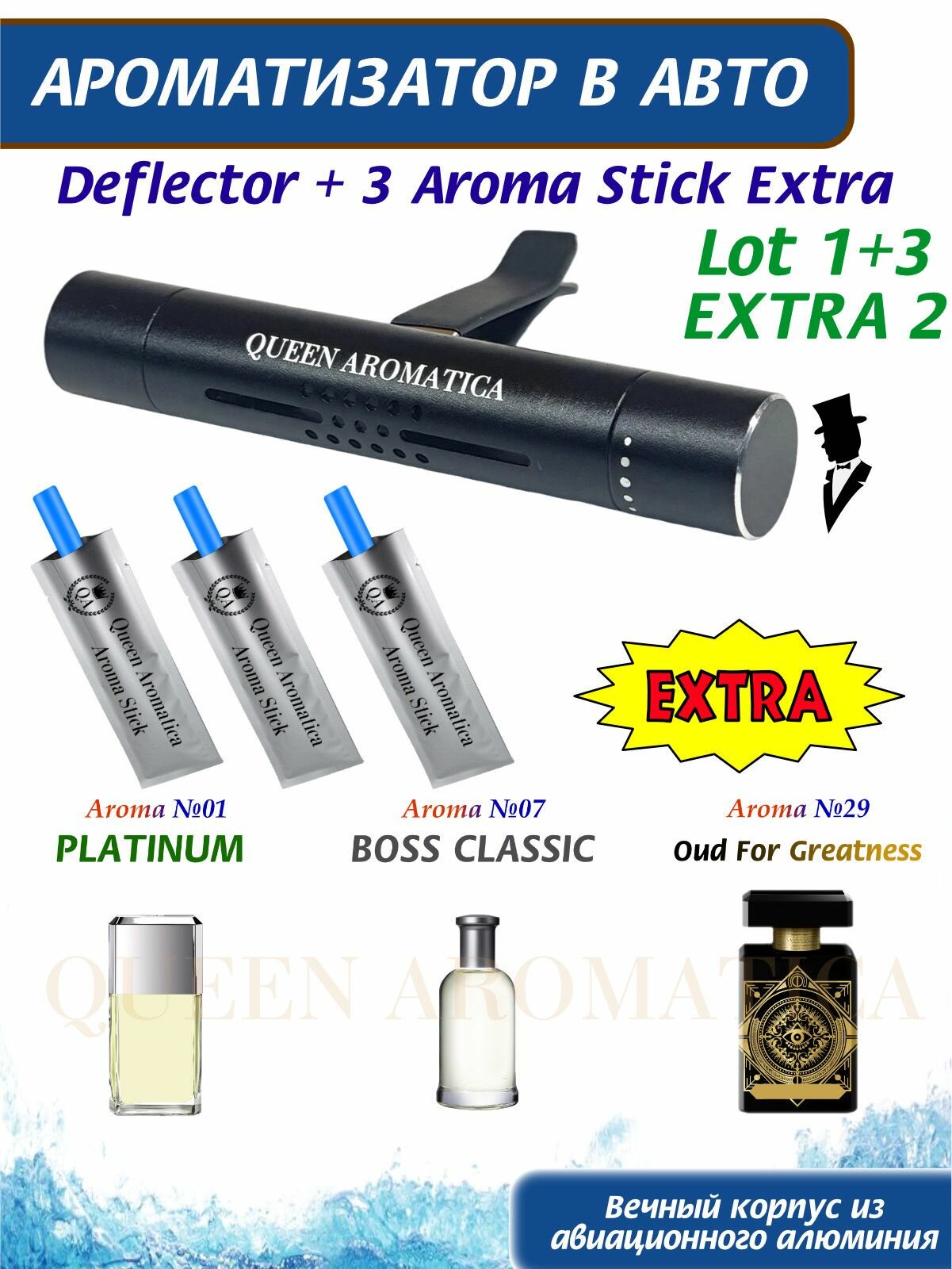 Queen Aromatica Ароматизатор для автомобиля на дефлектор. Deflector + 3 стика (Набор Extra 2)