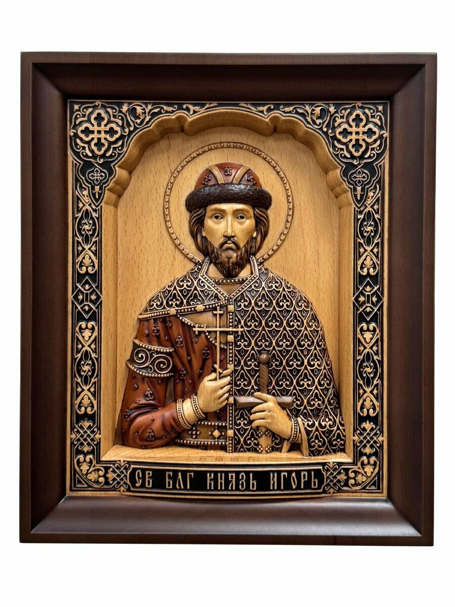 Святой Игорь резная икона,30 на 25 см