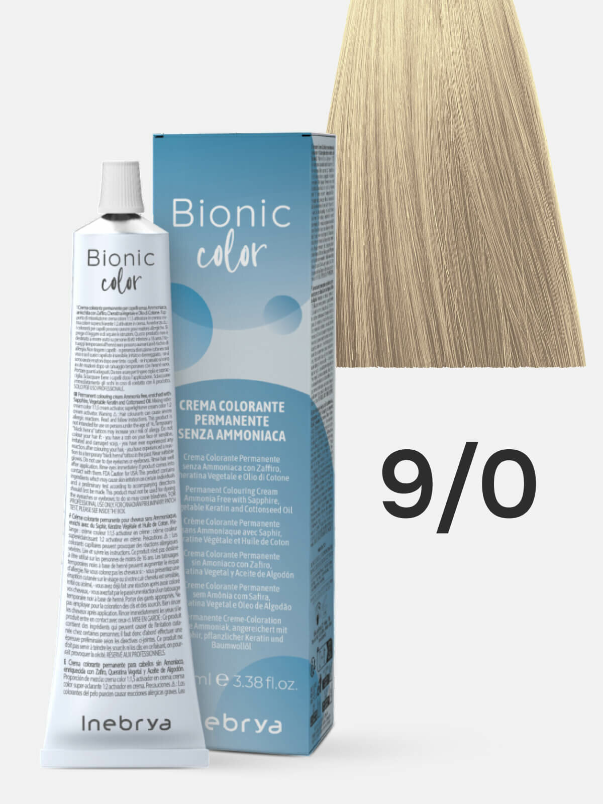 Крем - краска для волос профессиональная без аммиака Inebrya Bionic Color 9/0 Блонд Натуральный, 100 мл
