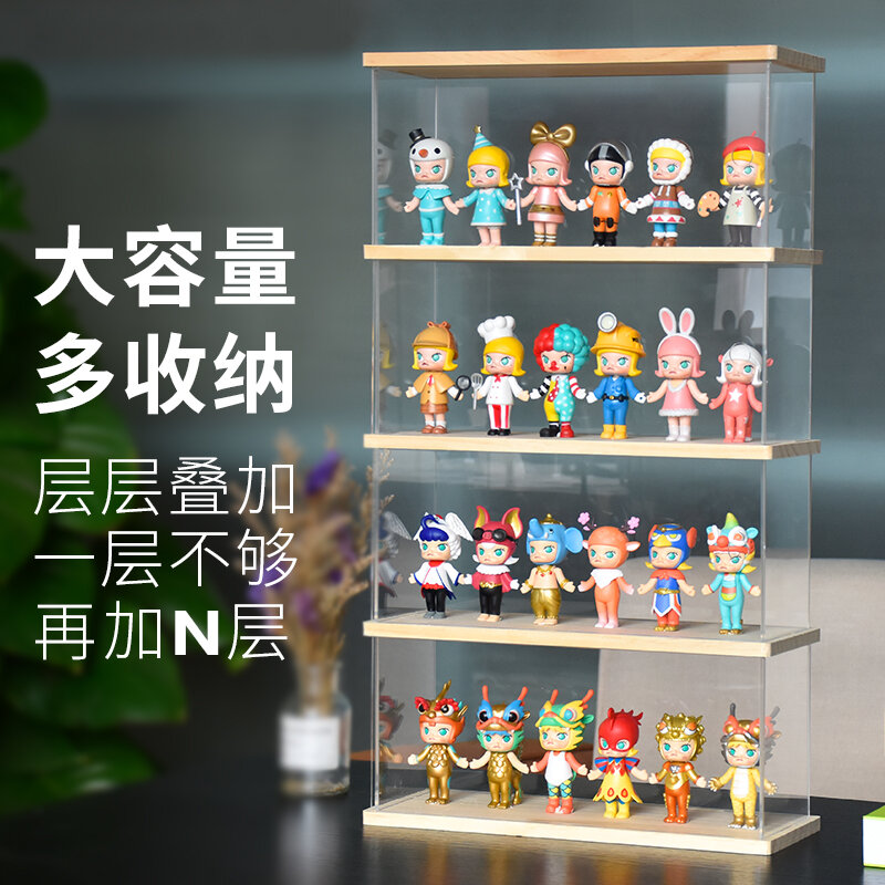 Одноярусная большая витрина для игрушек Popmart Molly Blind Box, габариты 60x10x14см, деревянное исполнение