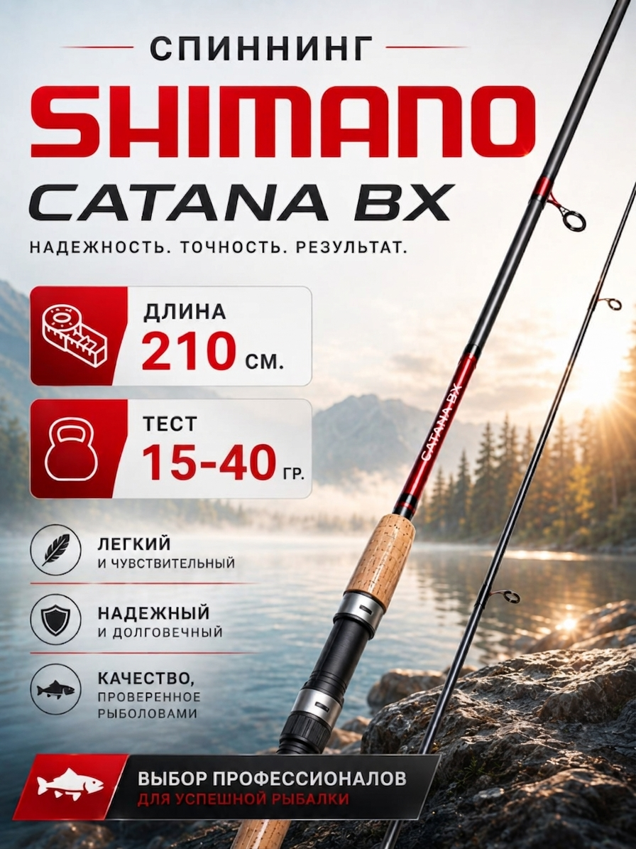 Спиннинг SHIMANO CATANA BX, штекерный, кольца, тестовый диапазон 15-40 г.