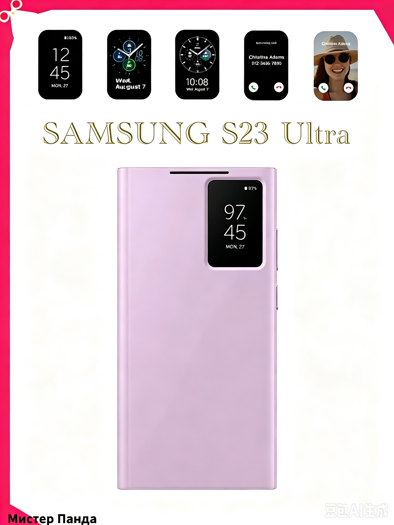 Чехол-книжка с окном для Samsung S23 Ultra, умная обложка（лавандовый фиолетовый）