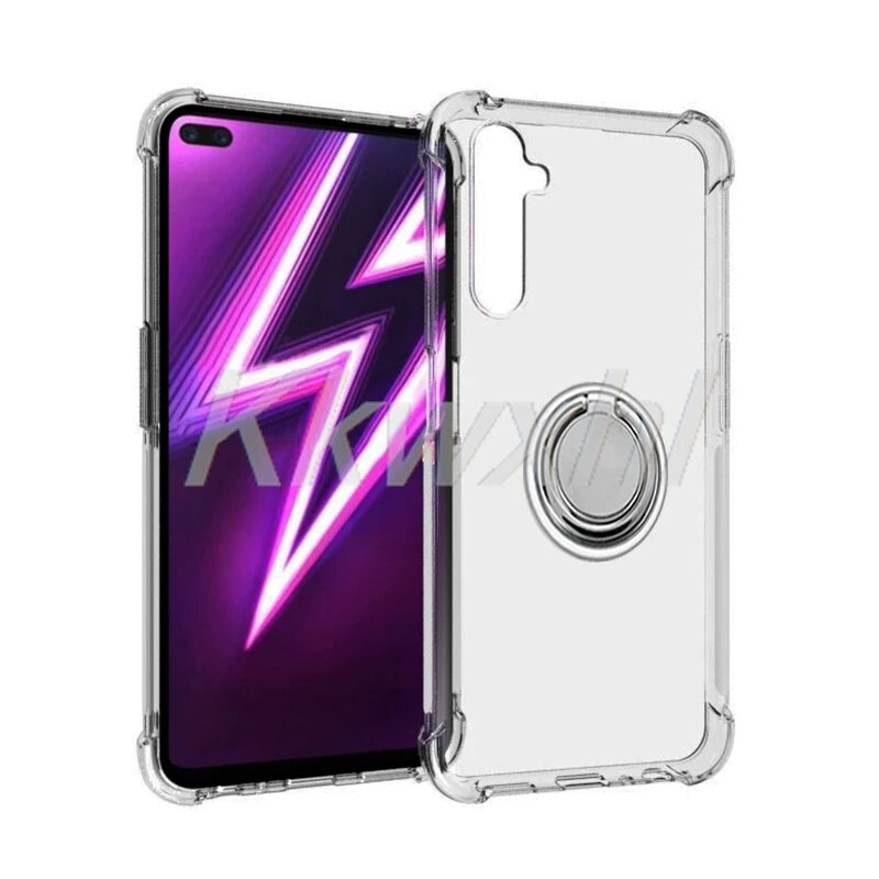 Чехол Realme 6 Pro с кольцом, прозрачный, противоударный