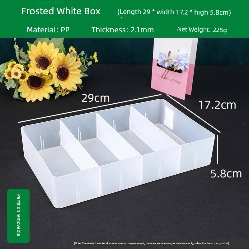 Матовый белый разделенный пластиковый ящик - 29x17.2x5.8см прямоугольный органайзер для стола с крышкой