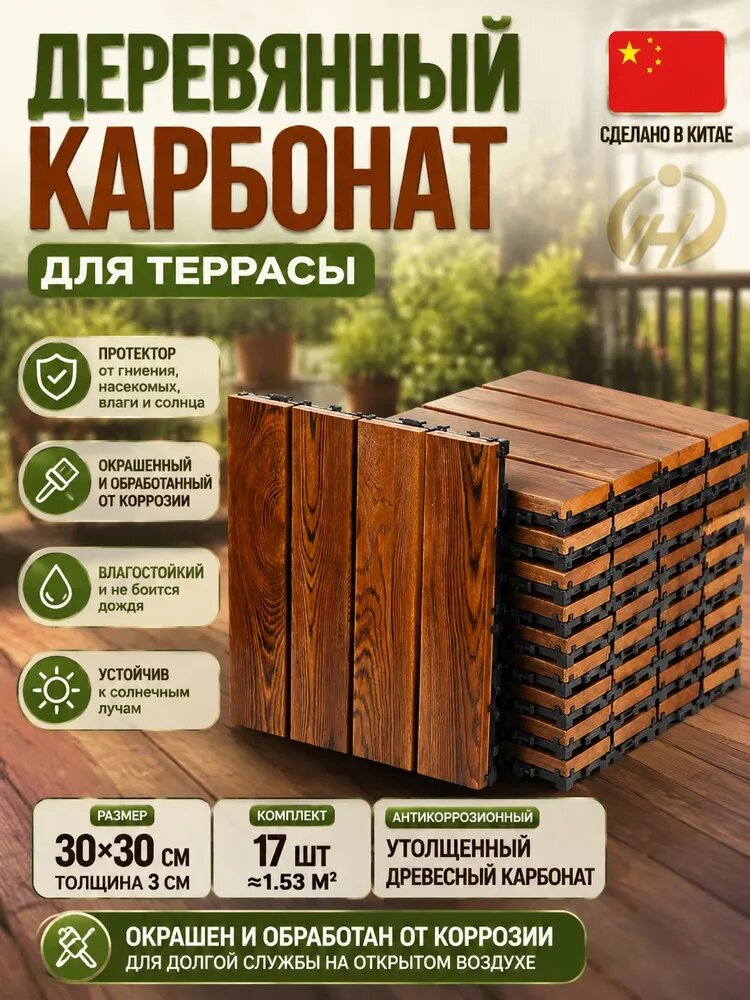Пол для бани, Садовая дорожка для сада дачи огорода, Плитка напольная деревянная, модульное покрытие для отделки балкона, Террасная доска17 штук