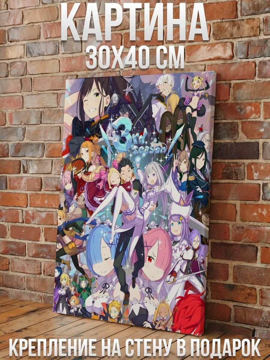Большая картина на подрамнике - Постер 40х30см Re: Zero. Жизнь с нуля в ином мире
