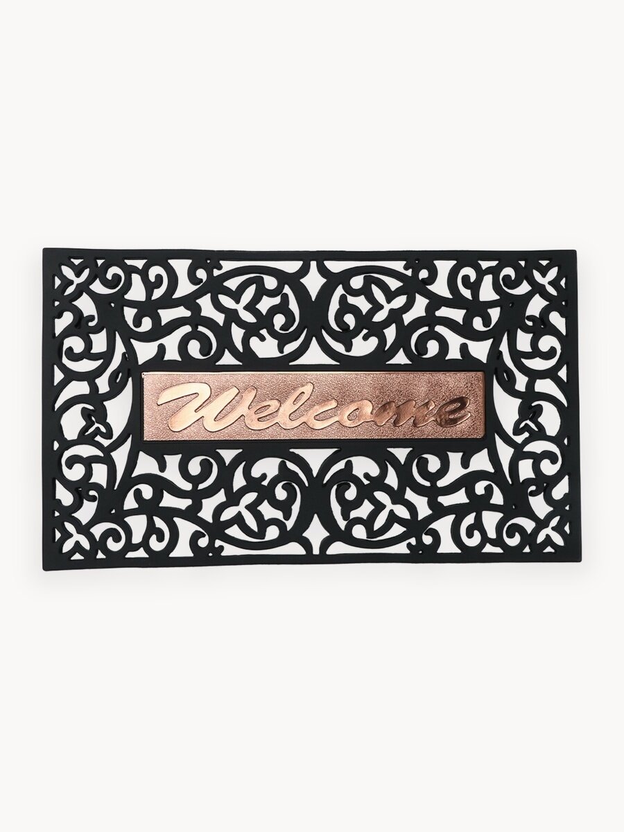 Коврик придверный узорный Доляна «Welcome. Вензель», 45×75 см, цвет чёрный