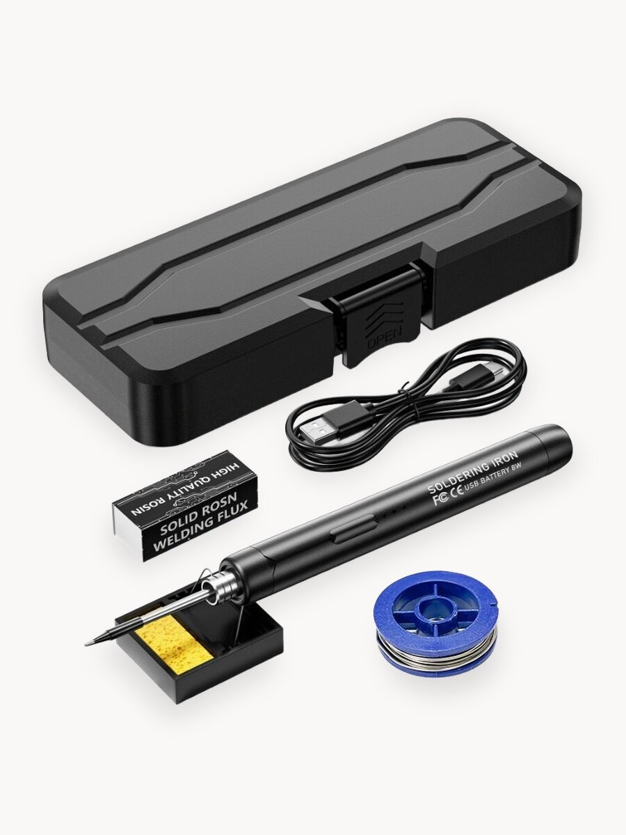 Паяльник аккумуляторный, беспроводной, черный, 8 Вт, 3 режима