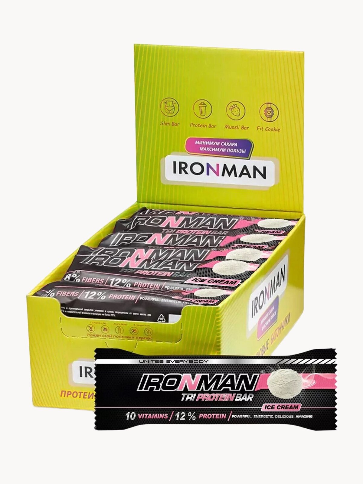 Протеиновые батончики IRONMAN Tri Protein Bar, мороженое, набор 24шт