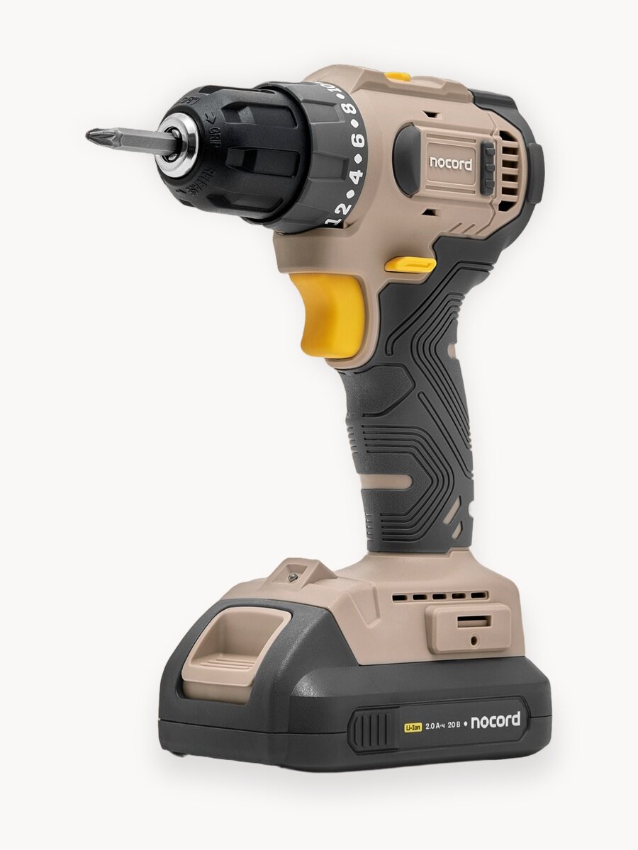 Аккумуляторная бесщеточная дрель-шуруповерт Nocord, 20В, 2х2 А·ч Li-Ion, в кейсе, NBD-20.2.20. A