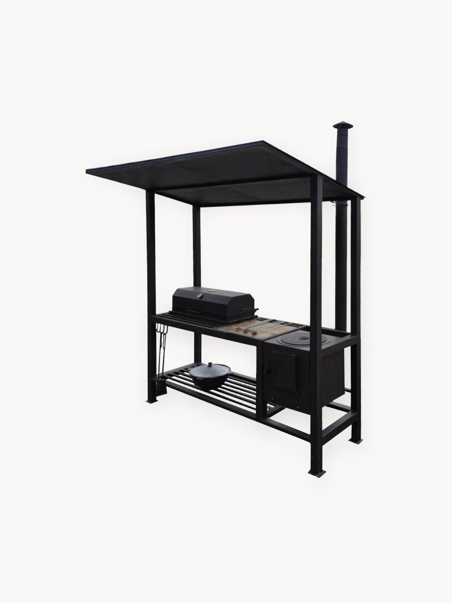 Мангал в стиле лофт AL 4 с крышкой барбекю и печкой 42*42