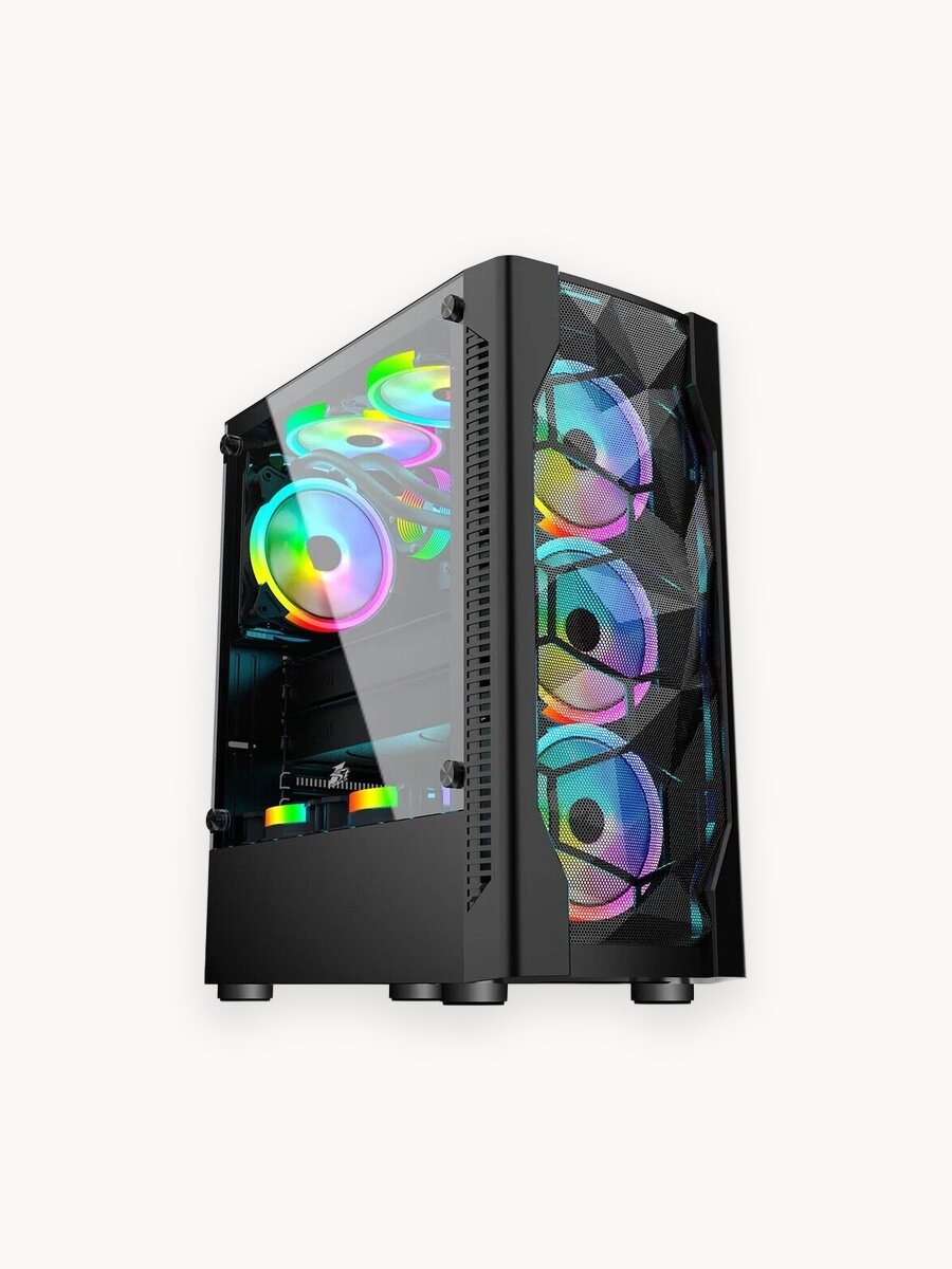 Корпус для компьютера 1STPLAYER DK D4 (D4-BK-4F1), ATX , без БП, с окном, черный