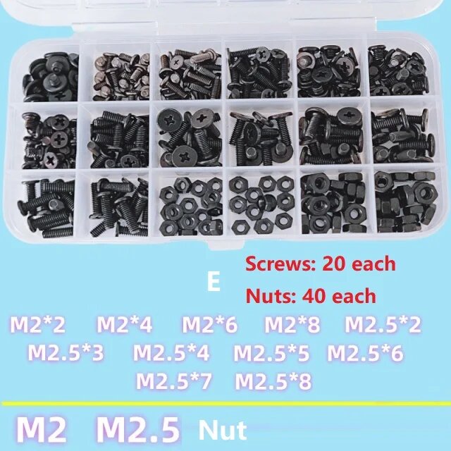 Набор винтов и гаек M2-M2.5, черный, E