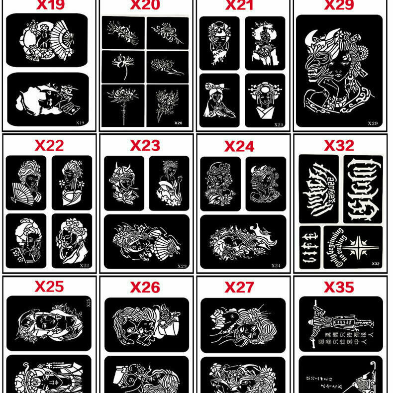 Горячие продажи SG Корейский стиль Полупостоянные маленькие татуировки Наклейки Шаблон сока Полый узор Трафарет Книга Татуировки Хна Спрей Набор для рисования