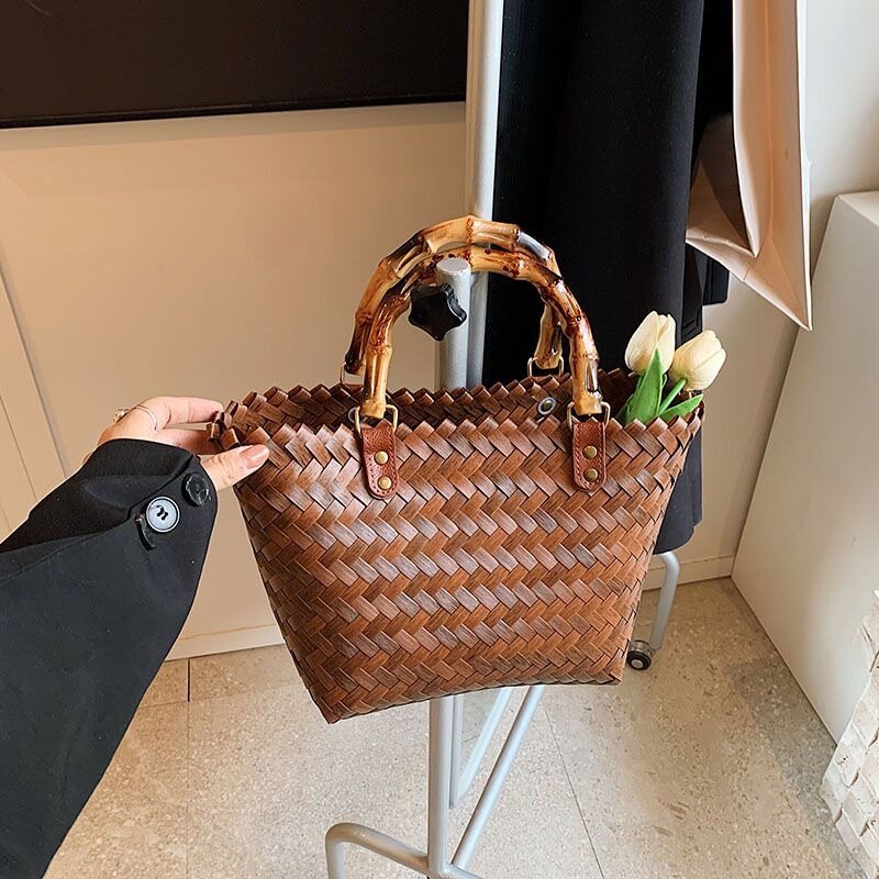 Цветная ручная сумка с бамбуковой ручкой, женская сумка через плечо, стиль Xiaohongshu, оптовая торговля