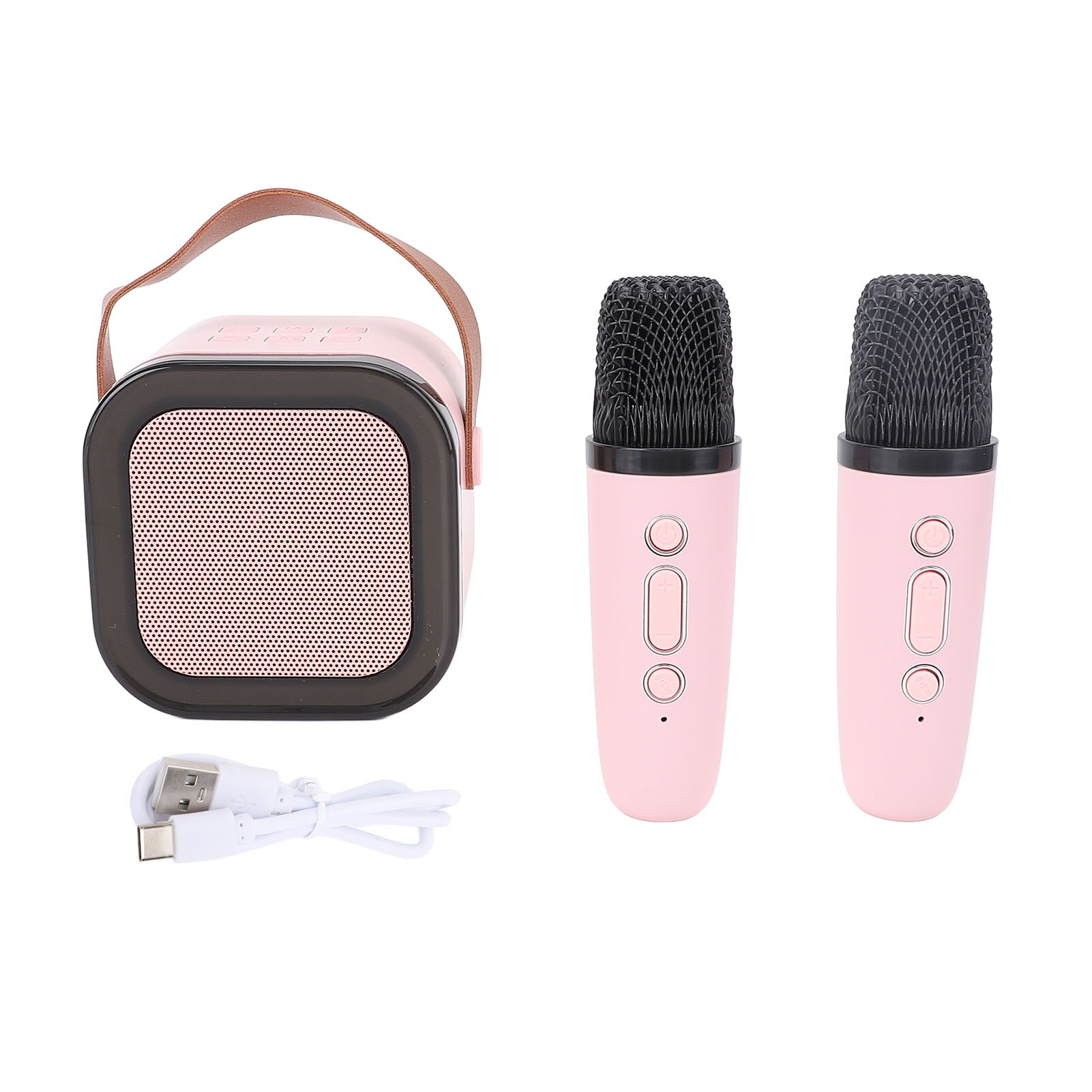 Караоке-машина, портативная, универсальная, со встроенным светом, двумя микрофонами, Bluetooth-динамиком для вечеринки, дня рождения, на открытом воздухе, розового цвета