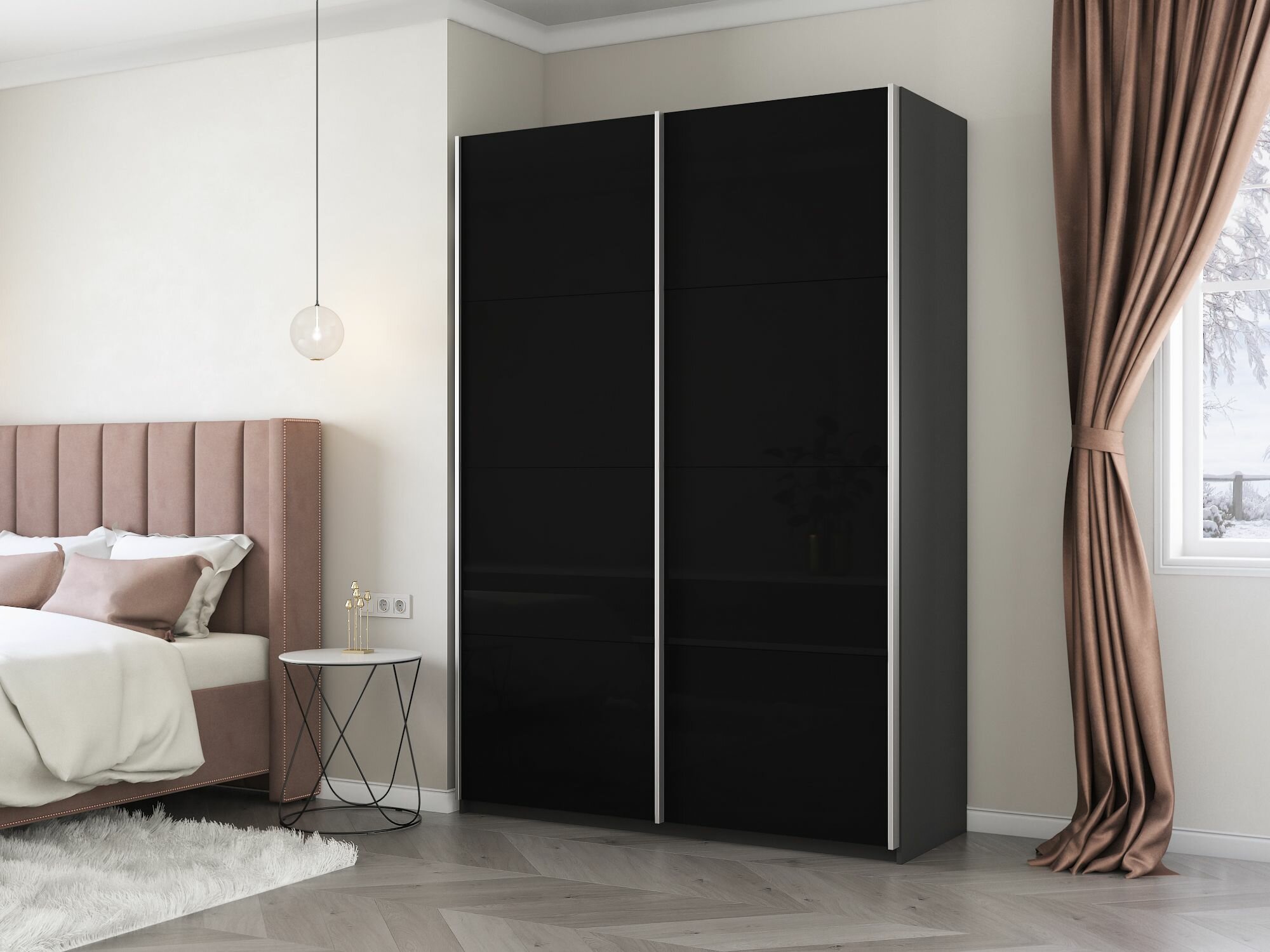 Шкаф-купе Билли 2-х дверный, (Стекло черн.) 140х57х230 см. Серый диамант