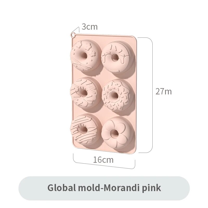 Силиконовая форма для пончиков YONGHAO, 6 полостей, Розовый, YH-1030-morandi pink