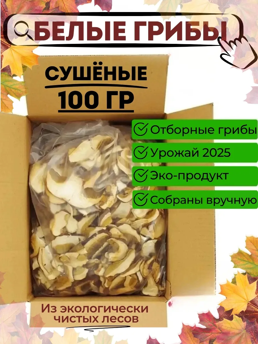 Белый гриб 100 гр, сушеный, резаные слайсы, фермерский продукт