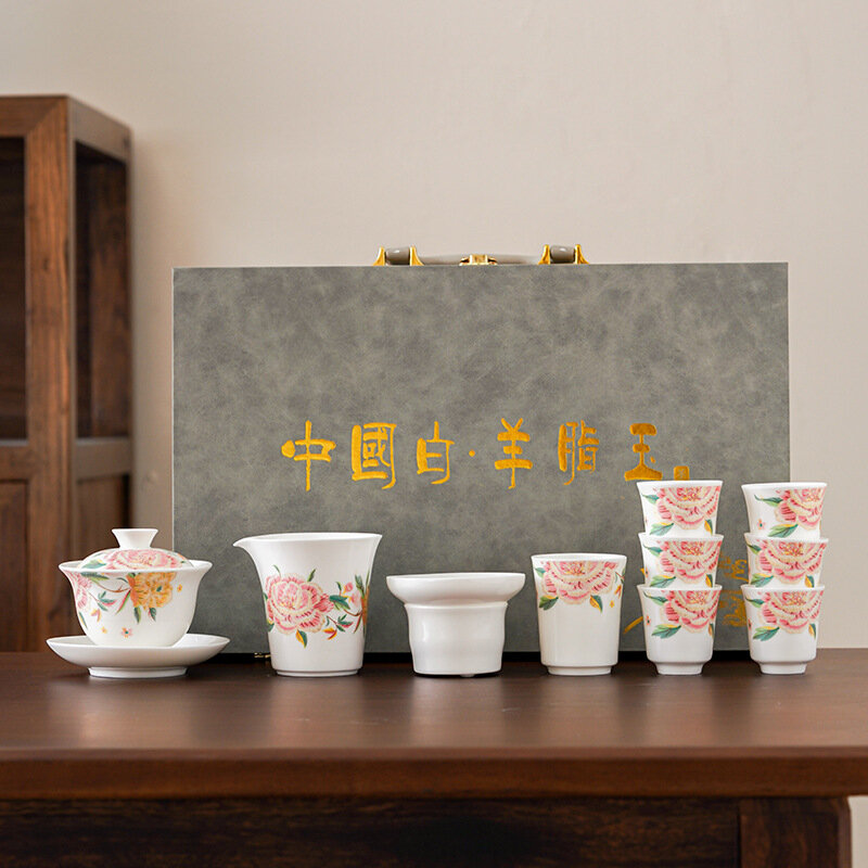 Набор для чая в национальном стиле, культурный креативный подарочный набор, овечий жир, белый фарфор, бизнес-подарок, корпоративное мероприятие, высококачественный сувенир