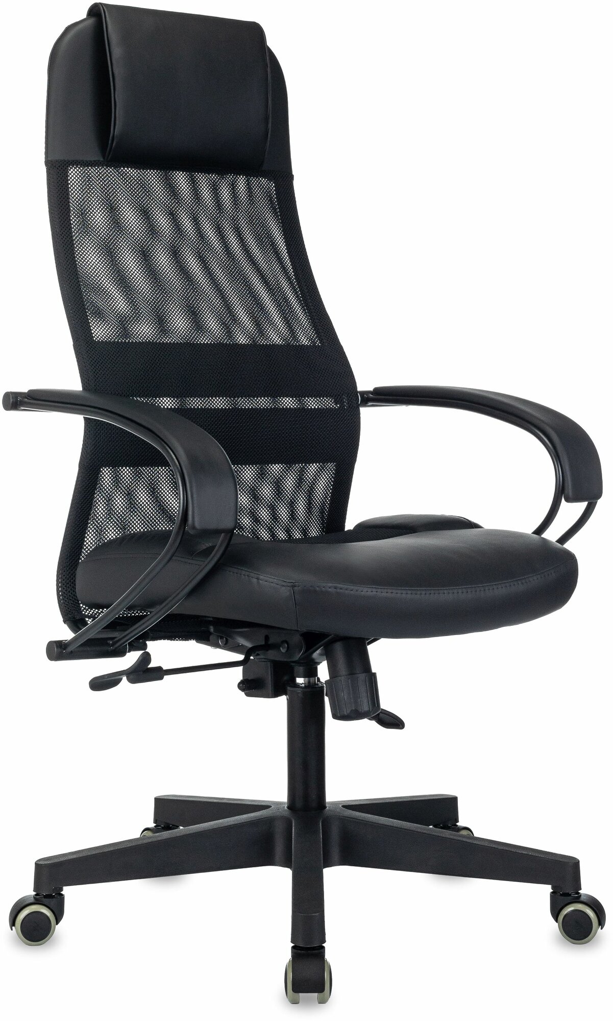 Кресло Бюрократ CH-NOVA LUX, эргономичное, сетчатое, черное, экокожа, крестовая основа