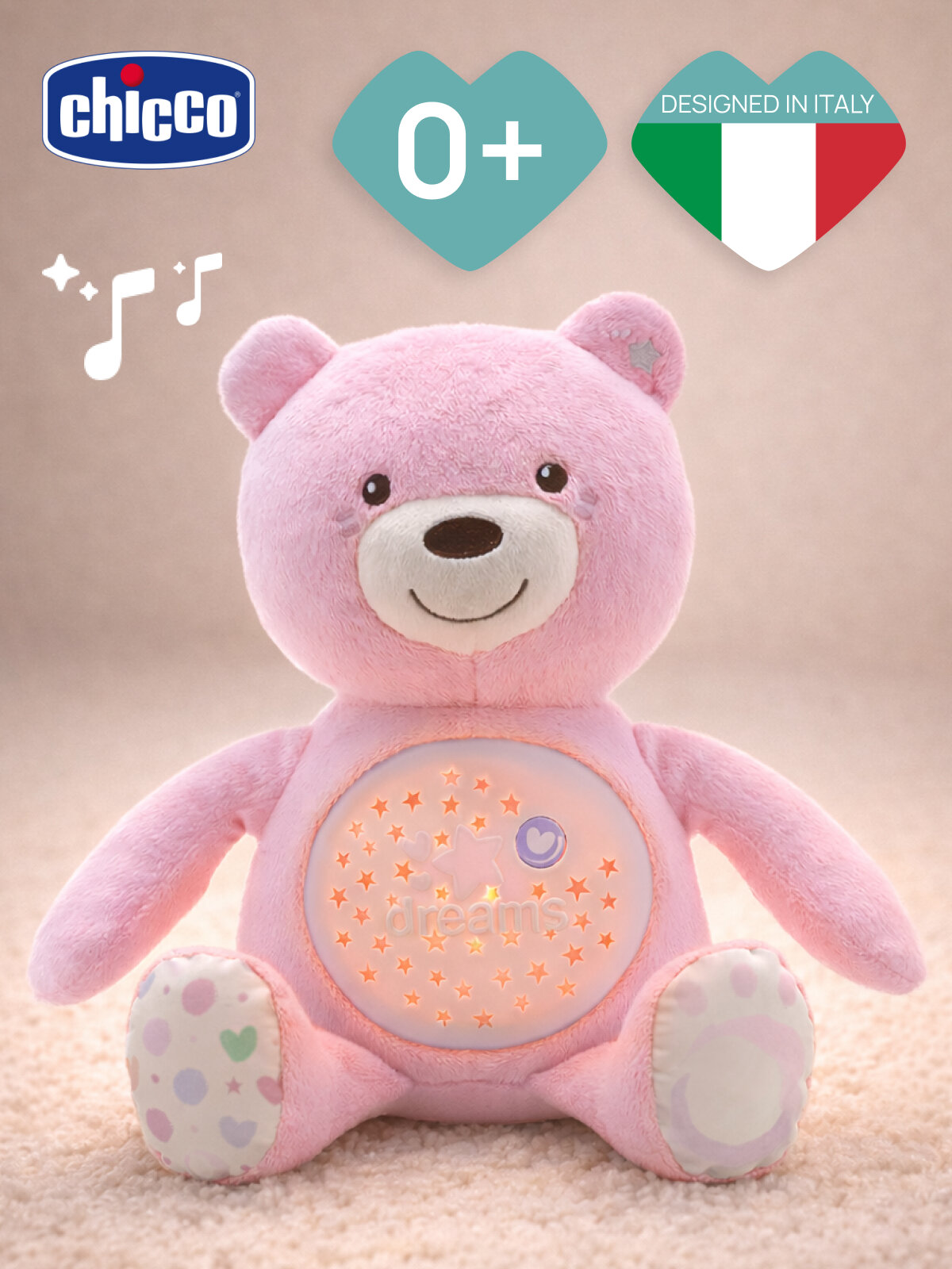 Мягкая игрушка-проектор Chicco «Мишка» ночник с мелодиями, розовый