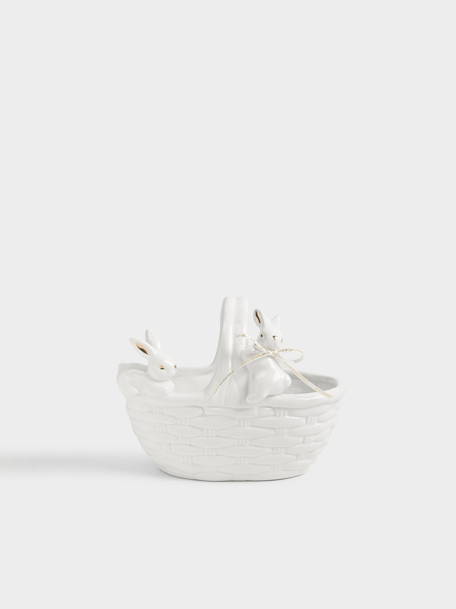 Конфетница, 21х17 см, 1 л, с ручкой, керамика D, молочно-золотистая, Кролики, Rabbit gold, Kuchenland