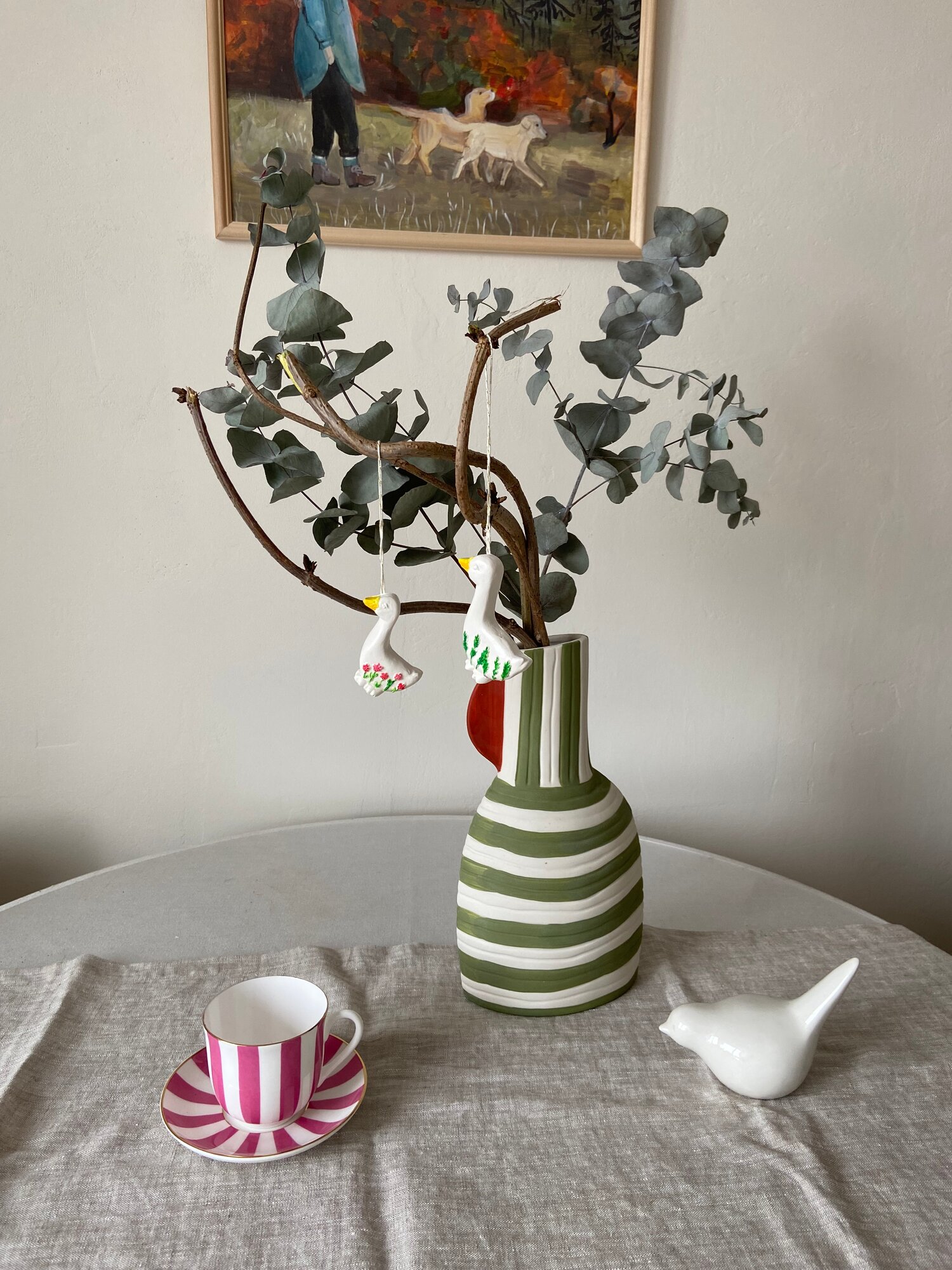 Подвесной пасхальный декор «Гуси» из гипса, с ручной росписью