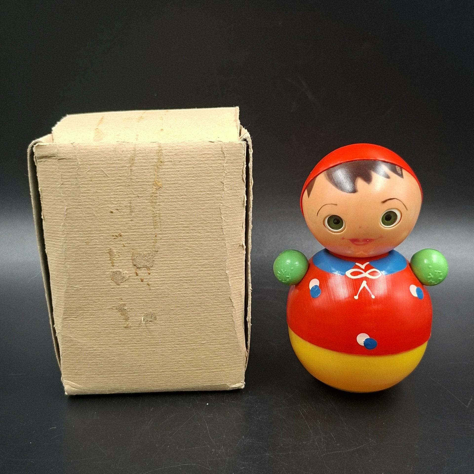 Детская игрушка "Неваляшка" в коробке, пластик, картон, СССР, 1970-1990 гг.