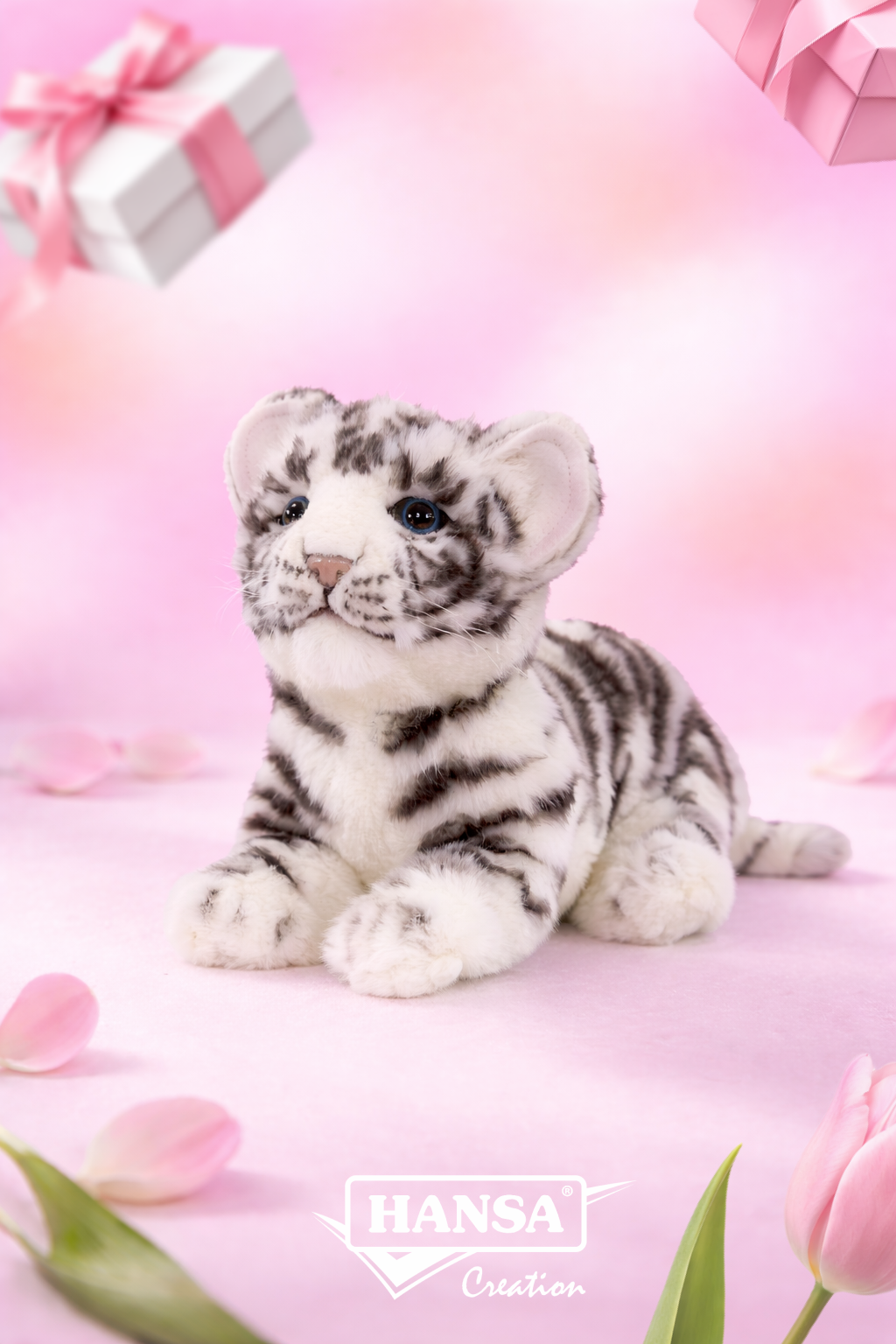 Реалистичная мягкая игрушка Hansa Creation, 4089 Тигр, детёныш, белый, 26 см