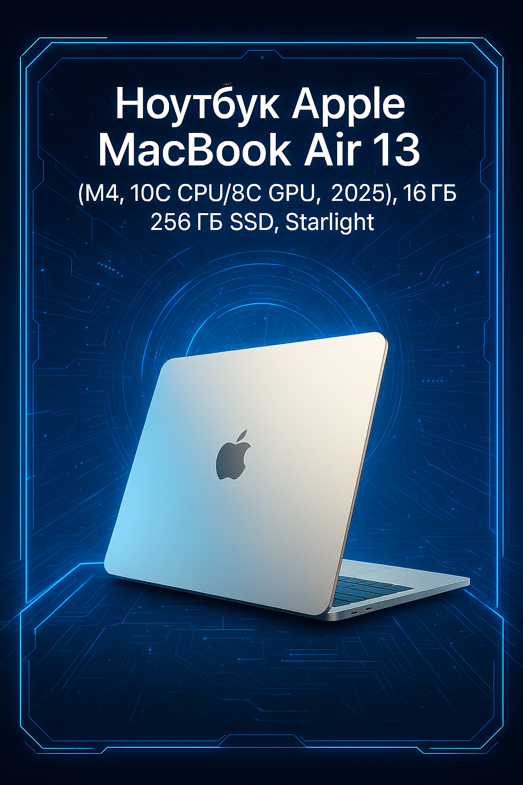 Ноутбук Apple MacBook Air 13 (M4, 10C CPU/8C GPU, 2025), 16 ГБ, 256 ГБ SSD, Starlight (сияющая звезда)