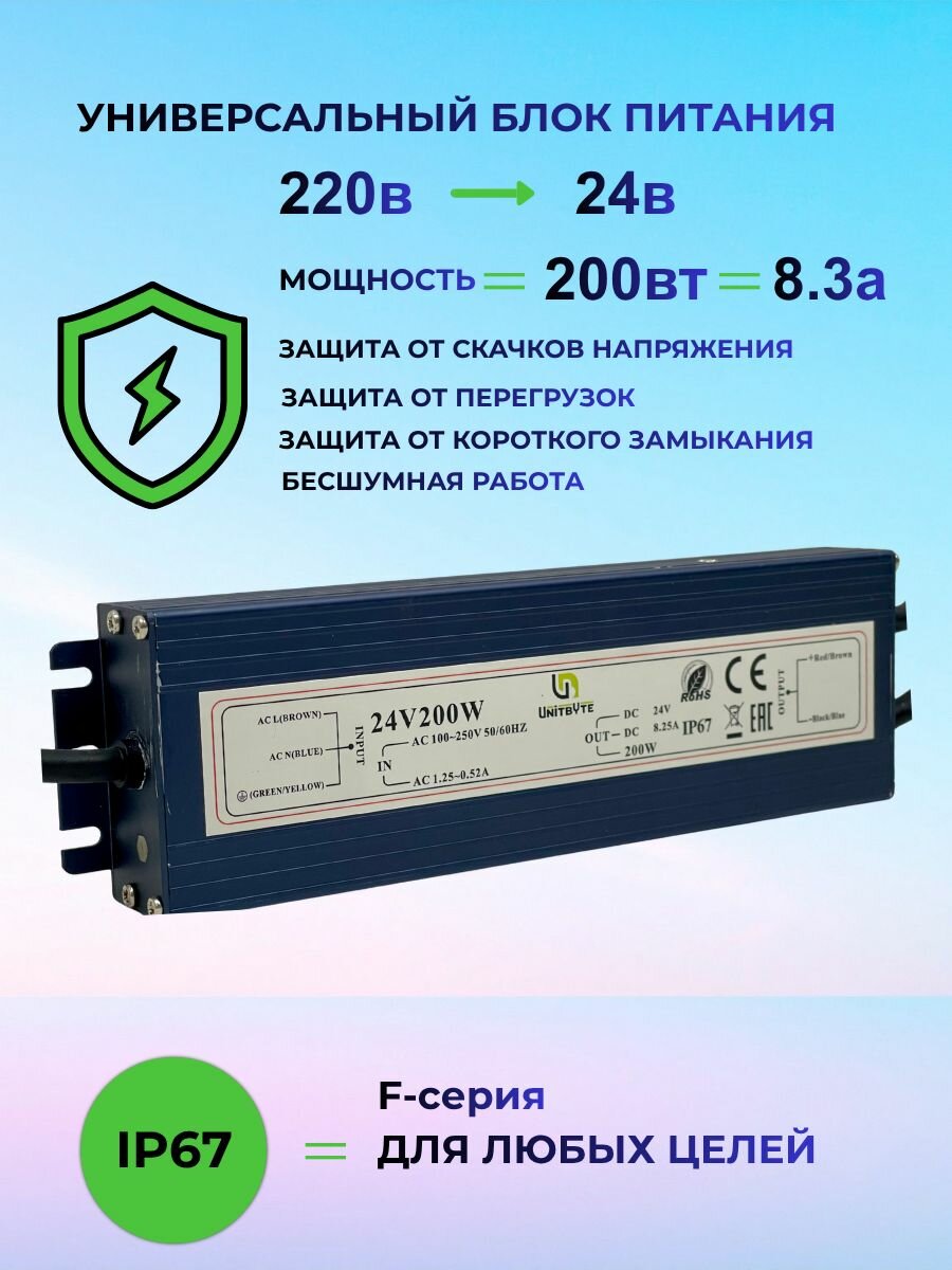 Блок питания F/24V/200W/8.3A/IP67(водонепроницаемый)