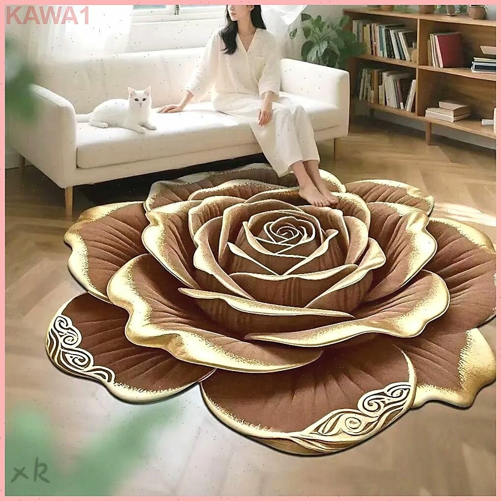 Круглый ковер дорожка с розой и 3D эффектом 200x200 см для гостиной или спальни