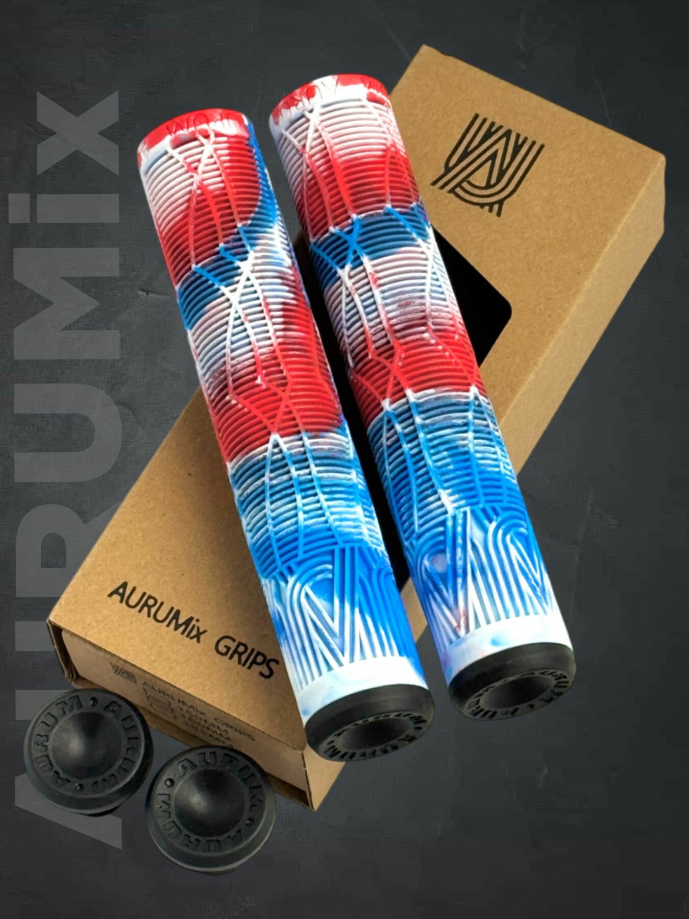 Грипсы для трюкового самоката велосипеда bmx AURUMix Classic 165 мм Белый/синий/красный